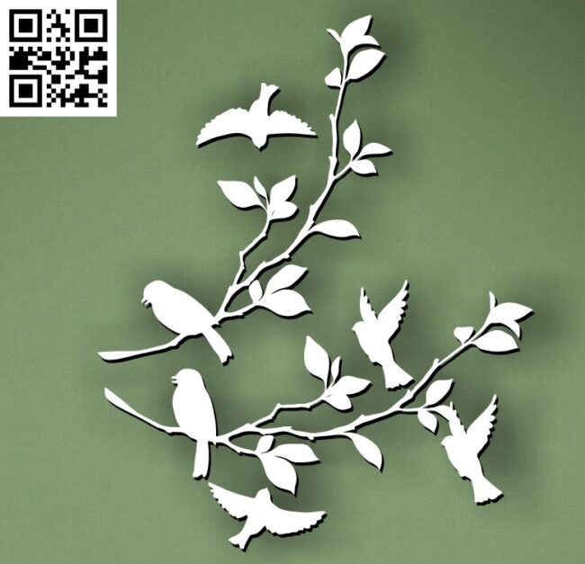 The birds with tree branches G0000361 file cdr and dxf free vector ...