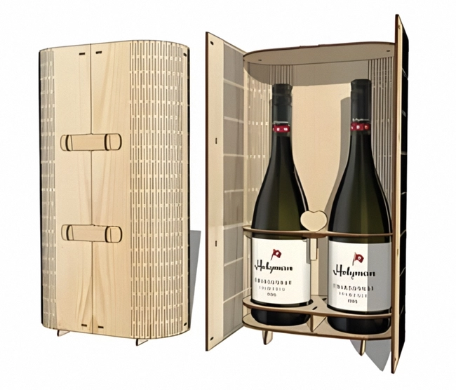Two bottles wine box packaging with living hinge S0000177 file cdr and dxf pdf free vector ...